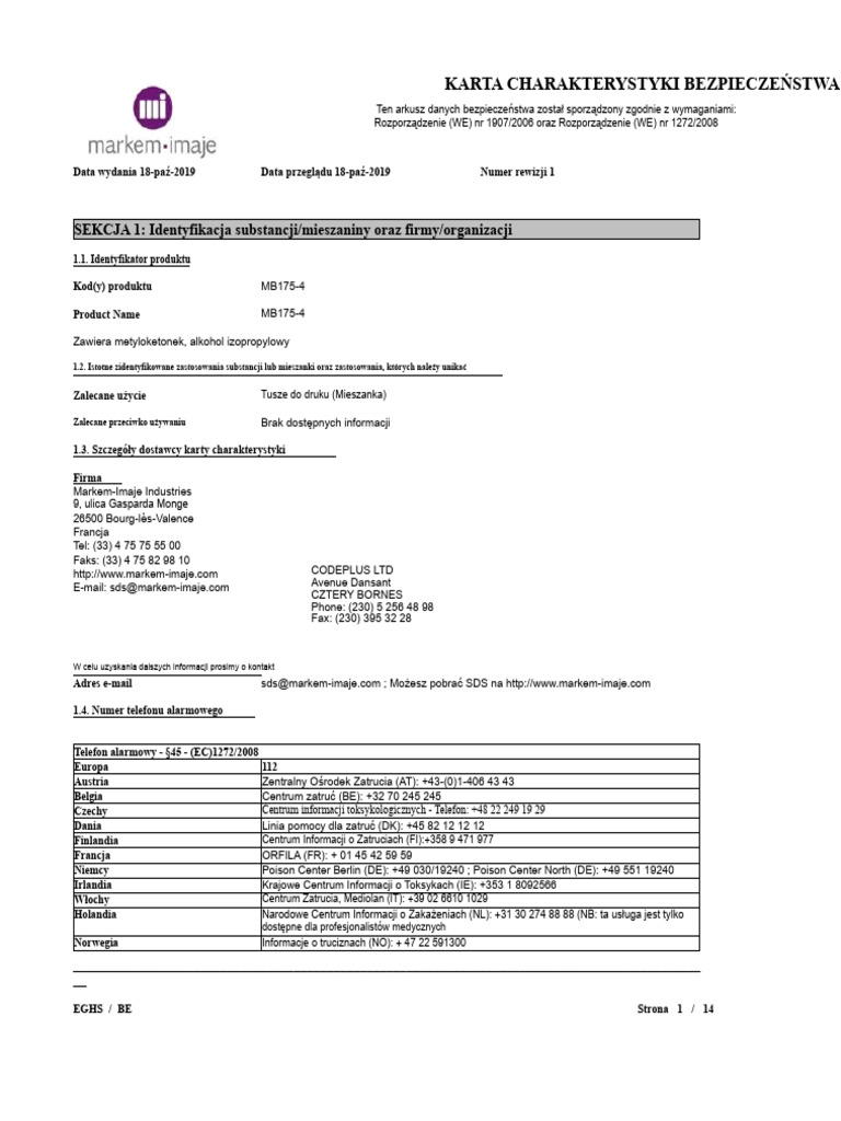 MB175 znak imaje MSDS | PDF