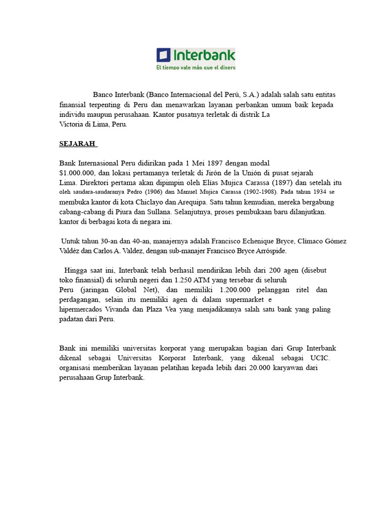 Sejarah dan Nilai Banco Interbank Peru | PDF