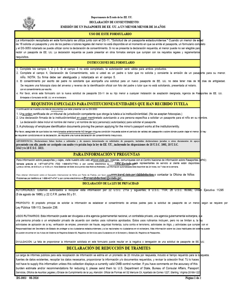 DS 3053 Consentimiento para Que Los Menores Viajen | PDF | Pasaporte | Seguridad nacional