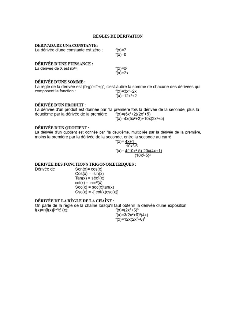 Règles de dérivation en calcul différentiel | PDF