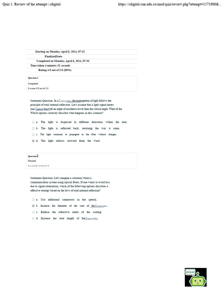 Fiber Optic - Quiz - 1 Attempt - 2 | PDF | Optical Fiber | Transmission ...