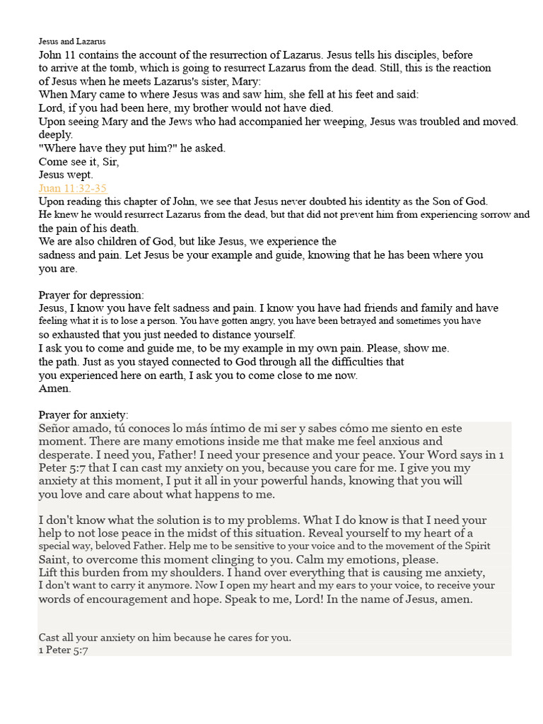 Sentence Anxiety and Depression | PDF | Lazarus Of Bethany | Jesus