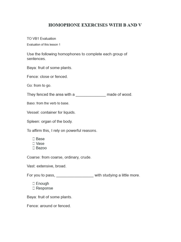 Homophonic Exercises With B and V | PDF