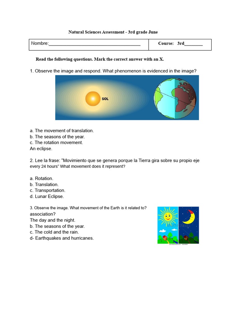 3rd Grade Natural Sciences Assessment | PDF | Eclipse | Moon