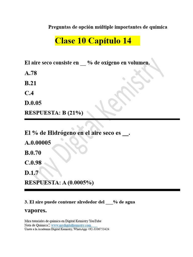 Química-Clase-10-Capítulo-14-preguntas de opción múltiple.pdf | PDF ...