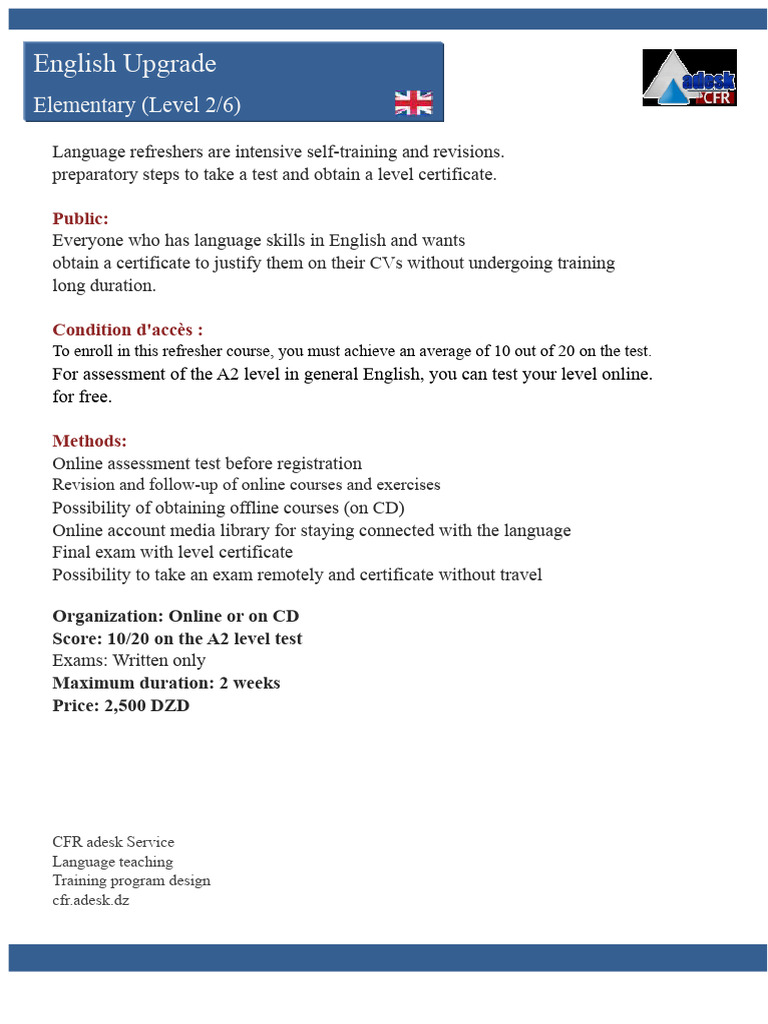 Level A2 English Refresher Sheet | PDF