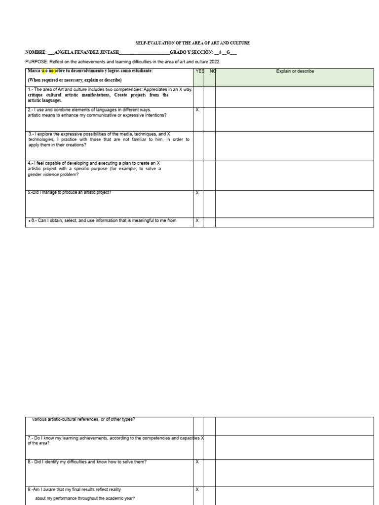 Self-Evaluation of The Art and Culture Area in Secondary School | PDF