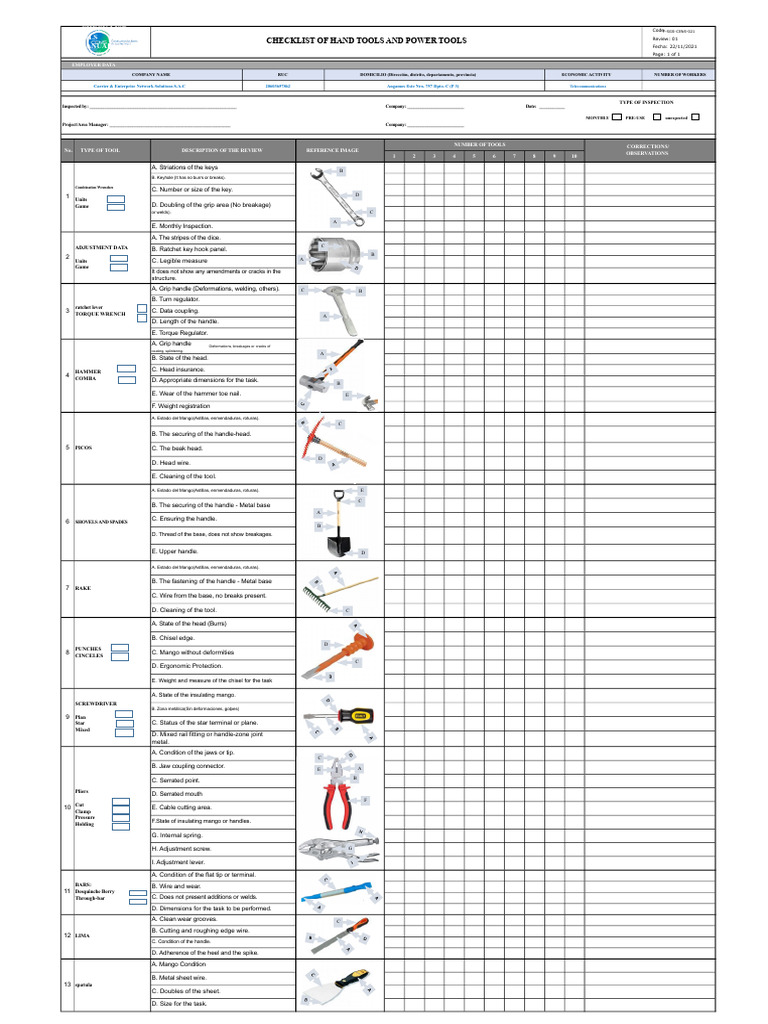F-SGS-CENS-021-Pre-use Checklist For Hand Tools | PDF