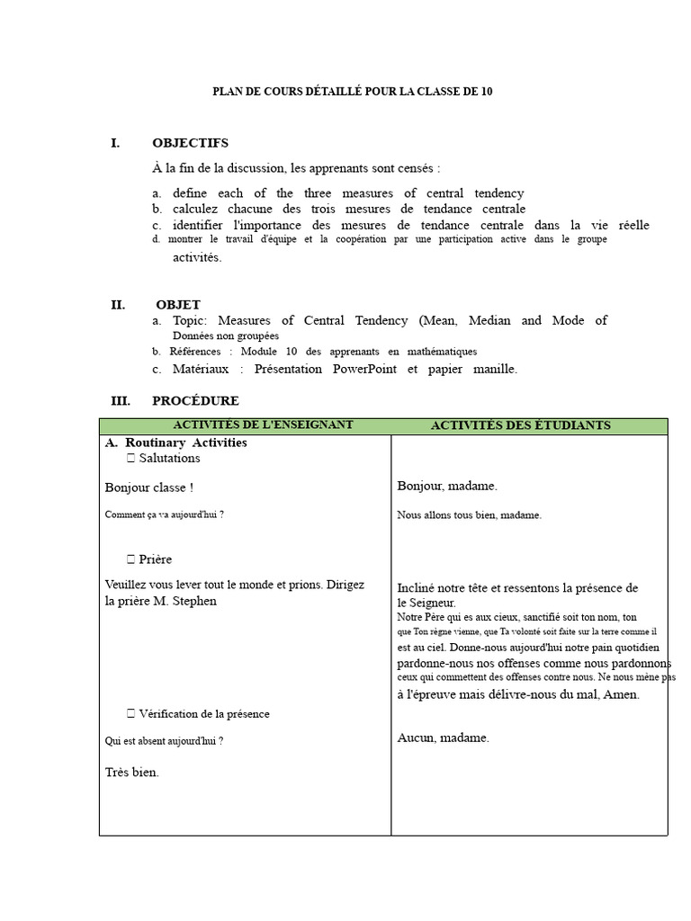 Mesures de Tendance Centrale en Mathématiques | PDF