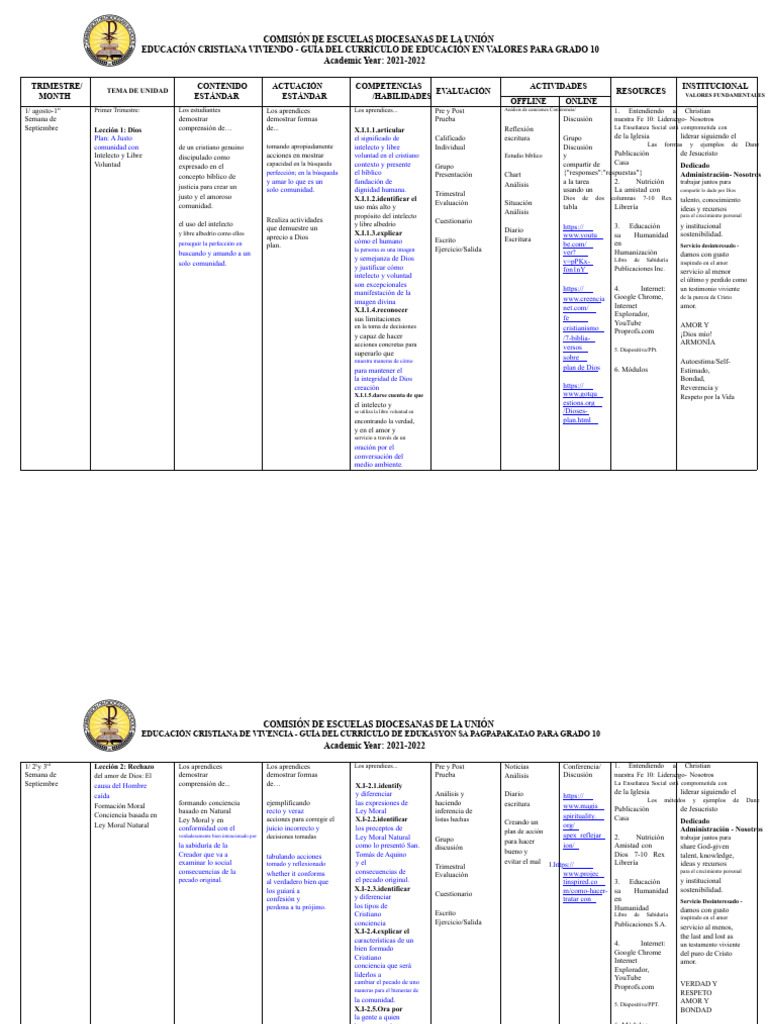 CM Cle Esp-Grado-10 Sy-21 22 | PDF | Amor | Plan de estudios