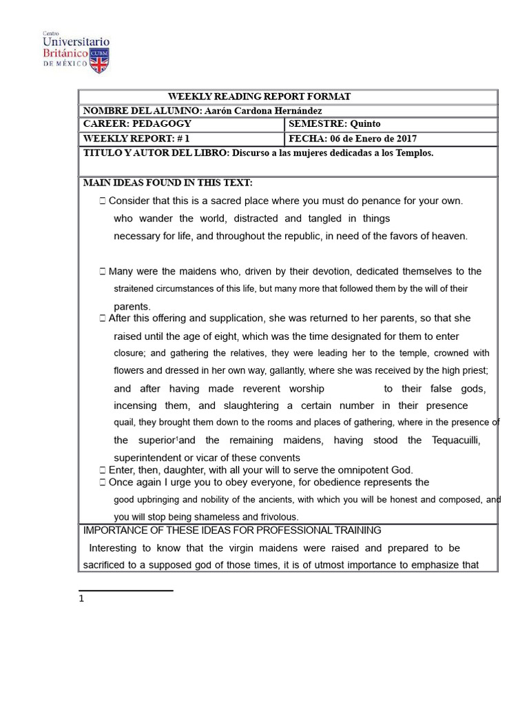 1 ° Reading Report Format | PDF | Spirituality | Religious Belief And ...