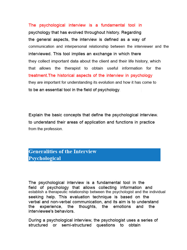 The Psychological Interview Is A Fundamental Tool in Psychology That ...