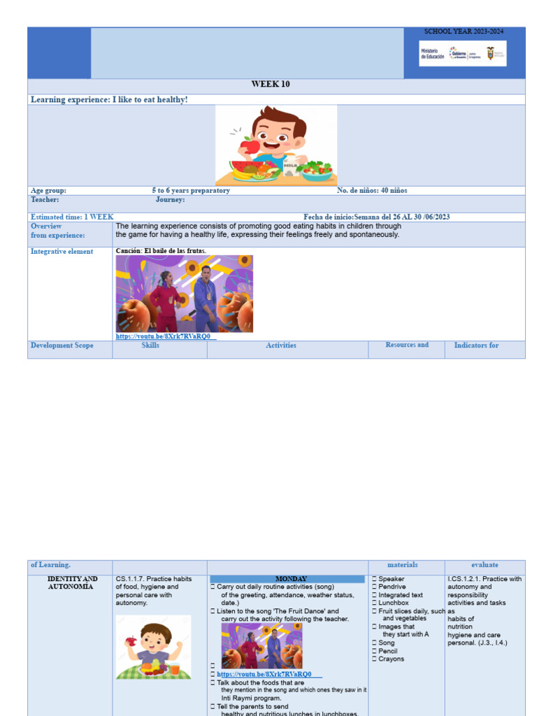 10 Week - I Like To Eat Healthy | PDF