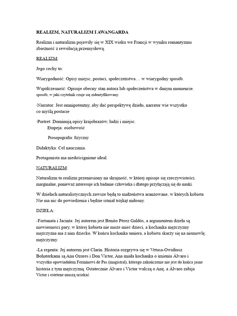 Realizm, Naturalizm I Awangarda | PDF