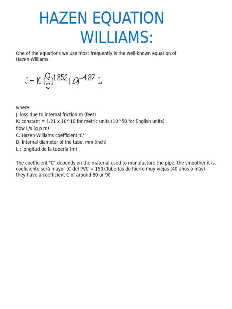 Hazen-Williams Equation | PDF | Liquids | Hydraulic Engineering