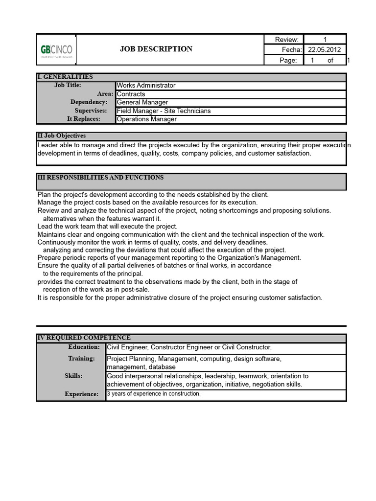 Job Description: Site Administrator | PDF