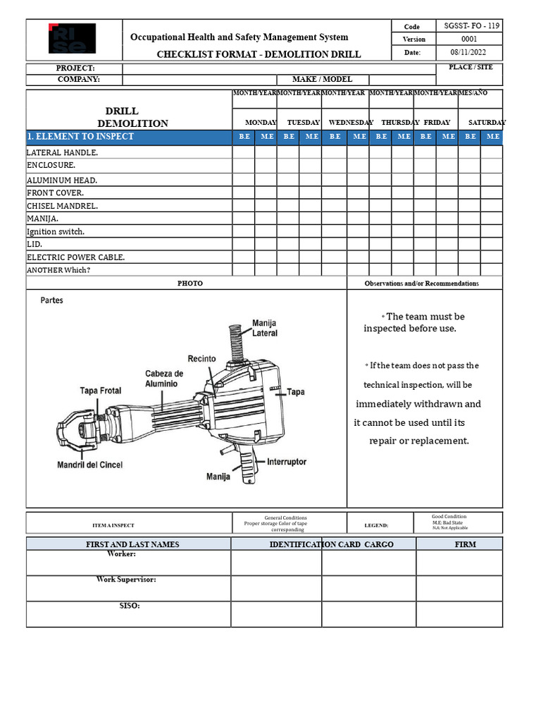Demolition Drill Safety Checklist | PDF