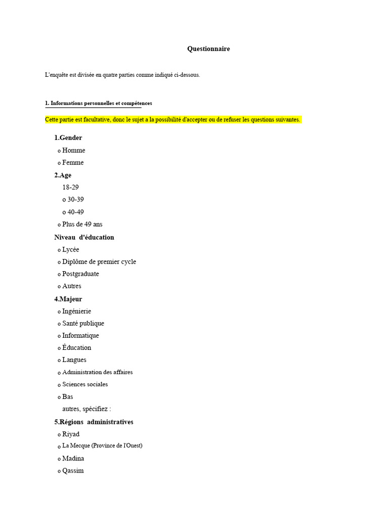 Questionnaire sur la cybersécurité et Internet | PDF | Réseautage ...