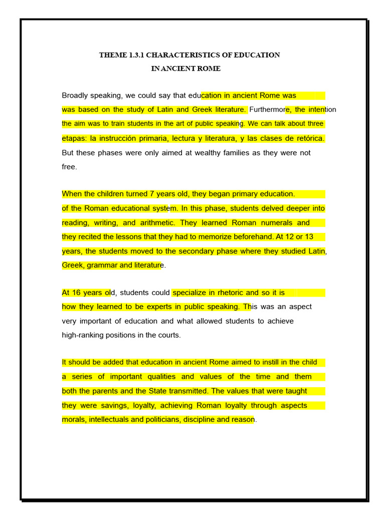 1.3.1 Characteristics of Education in Rome | PDF