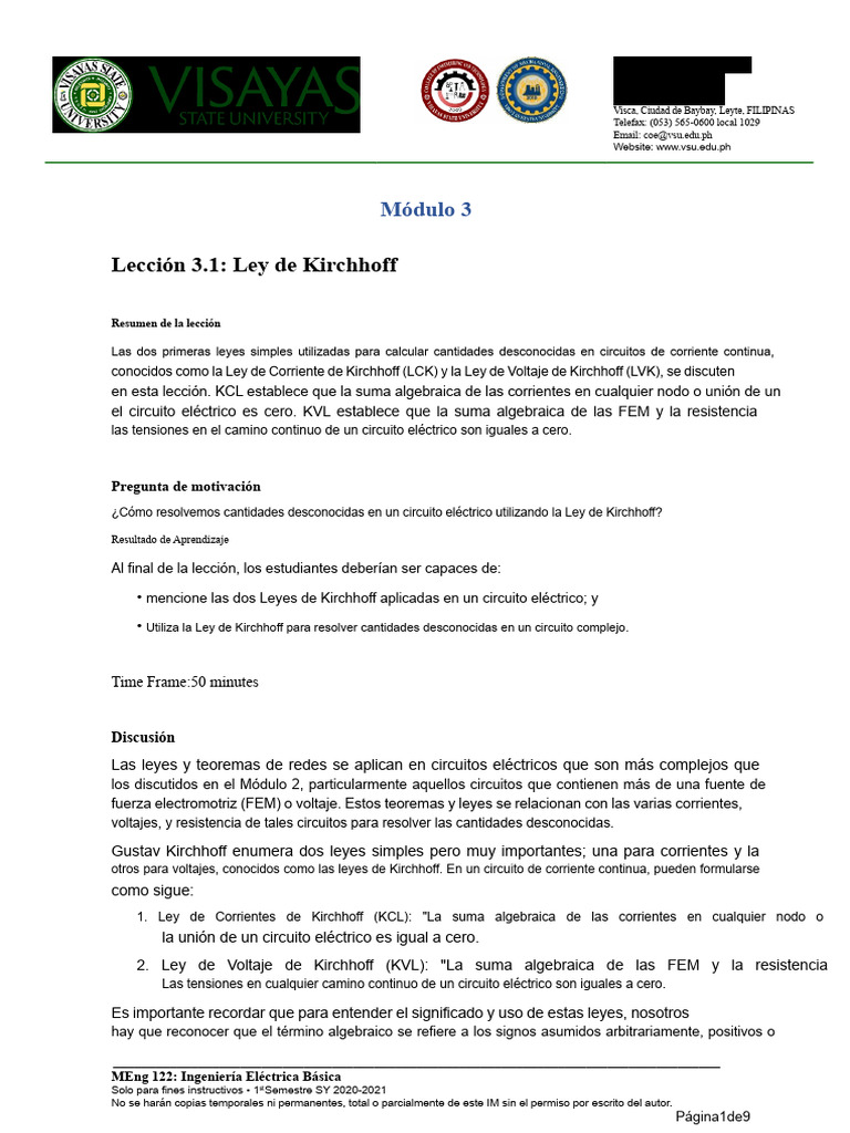 Leyes de Kirchhoff en Circuitos Eléctricos | PDF | Red eléctrica | voltaje