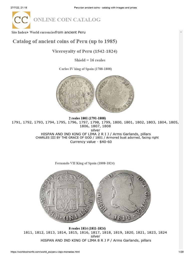 Ancient Peruvian Coins - Catalog With Images and Prices | PDF | Peru ...