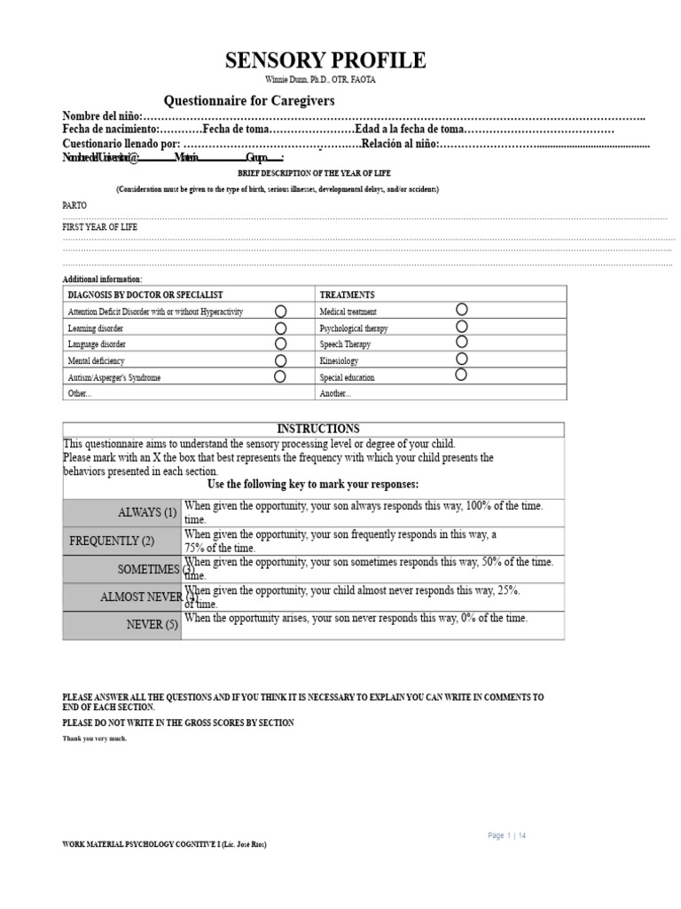 Sensory Profile | PDF | Mental Disorder | Attention Deficit ...