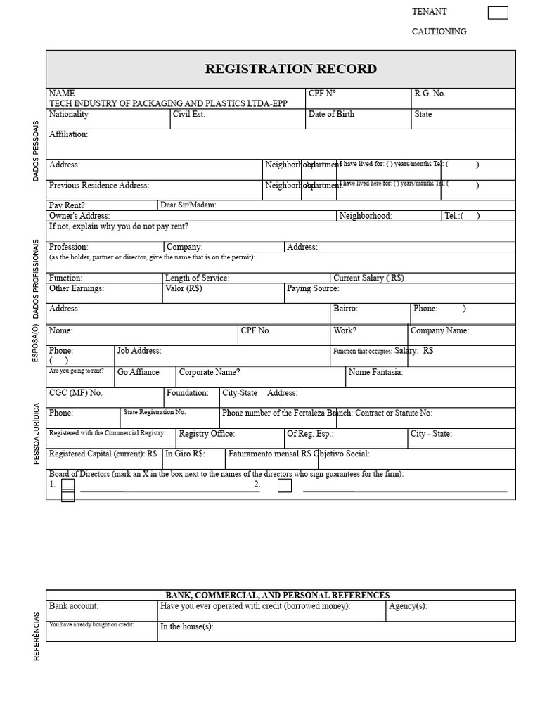 C REGISTRATION FORM - TENANT | PDF