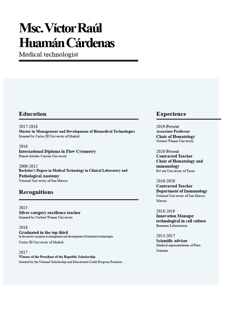 CV Summary Victor Huaman | PDF | Health Care