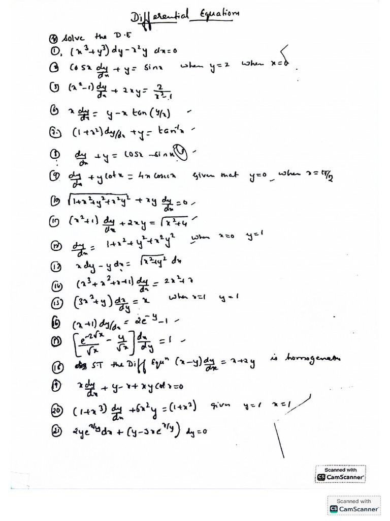 Differential Equations Worksheet | PDF