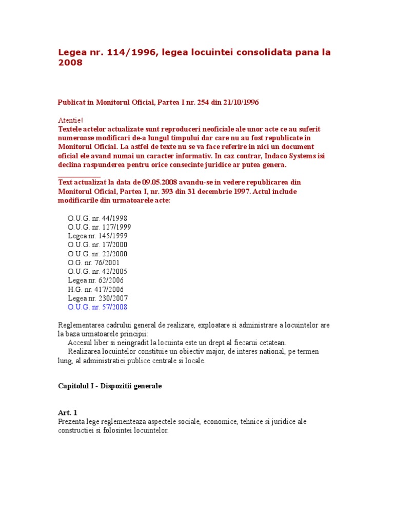 Legea Locuintei Nr114 Din 1996 Actualizata | PDF