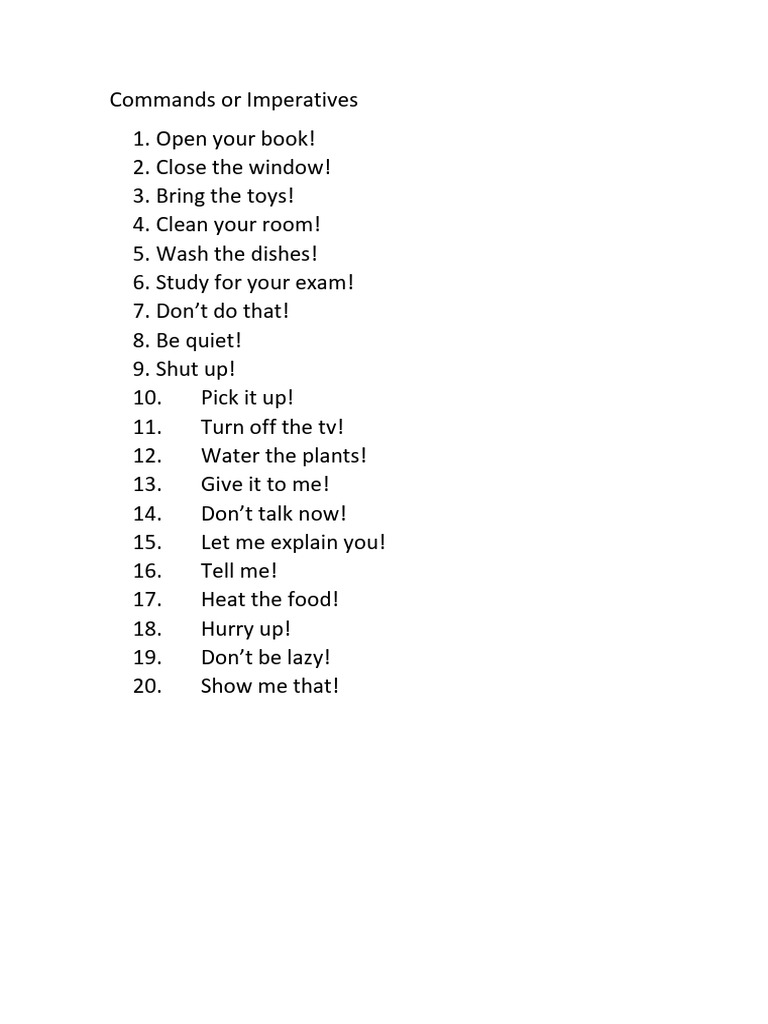 Common Commands and Imperatives List | PDF