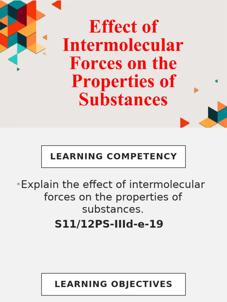 Quarter 3 Lesson 5 Effects of Intermolecular Forces of Attraction | PDF ...