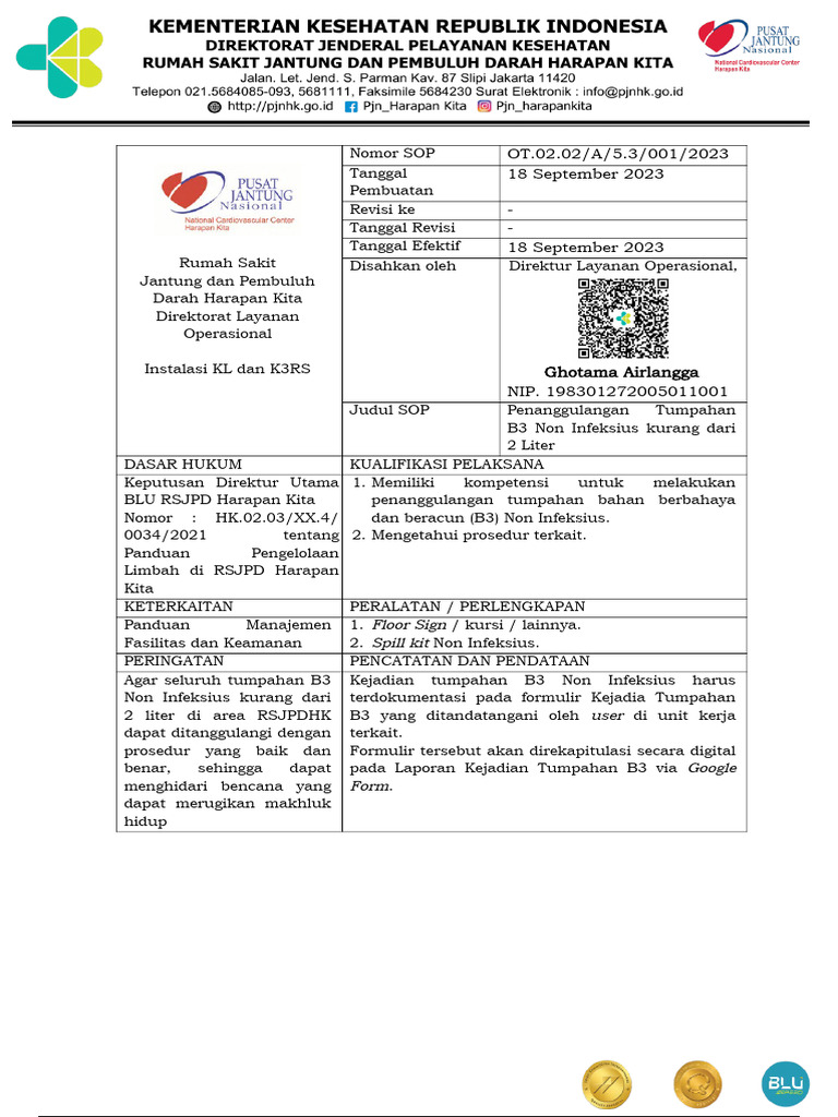 SOP Penanggulangan Tumpahan B3 Non Infeksius | PDF