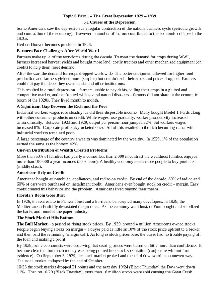 Causes of the Great Depression (1929-1939) | PDF | Great Depression ...