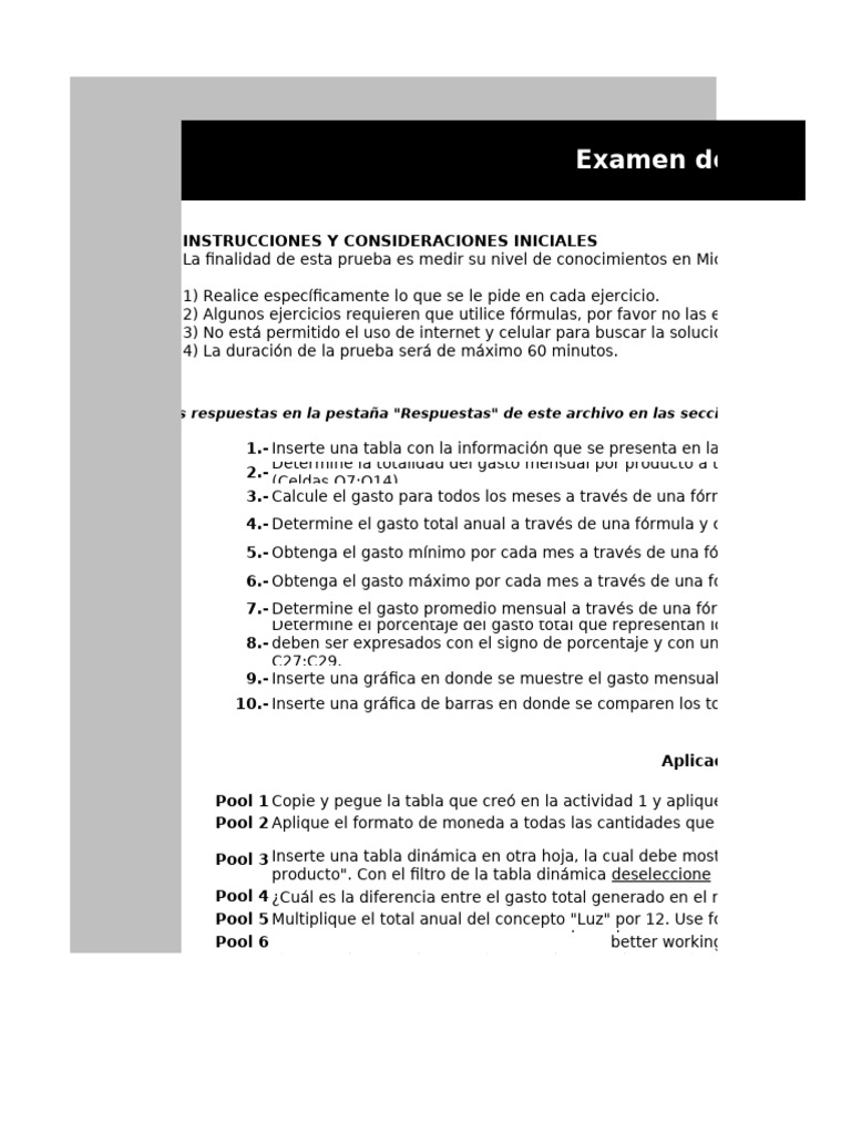 Examen Excel Básico Candidato | PDF | Microsoft Excel