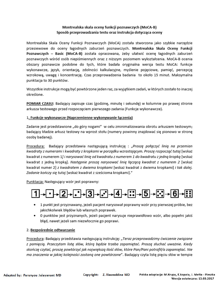 MoCA B Basic Instructions - Polish | PDF