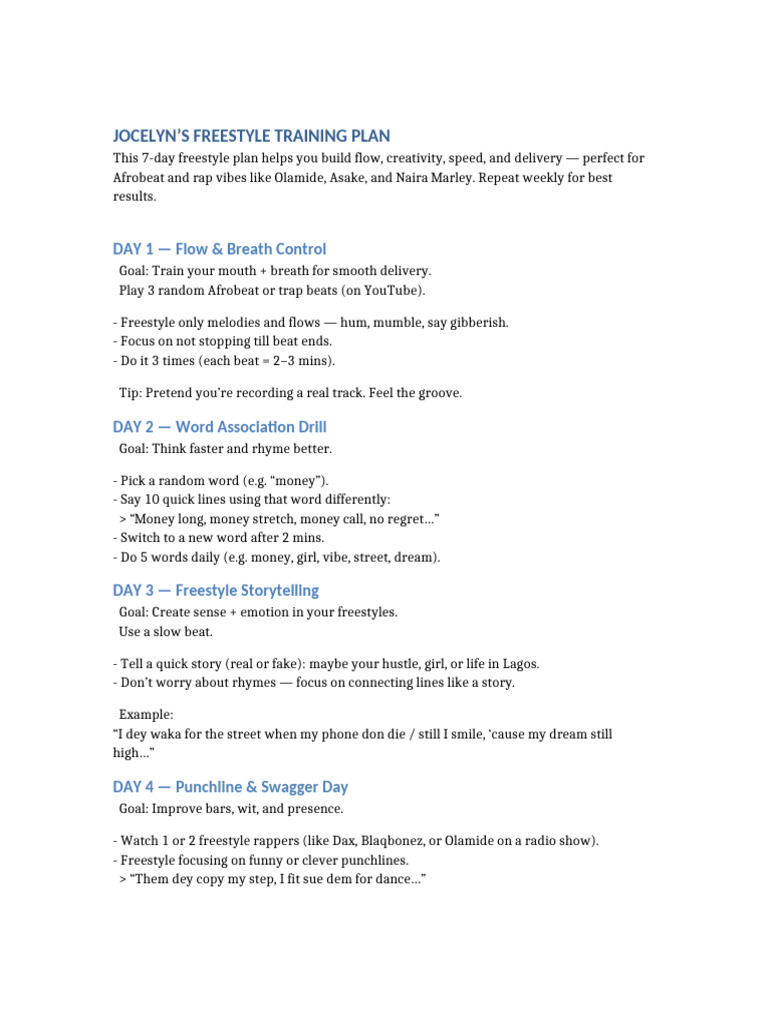 Jocelyn Freestyle Training Plan | PDF