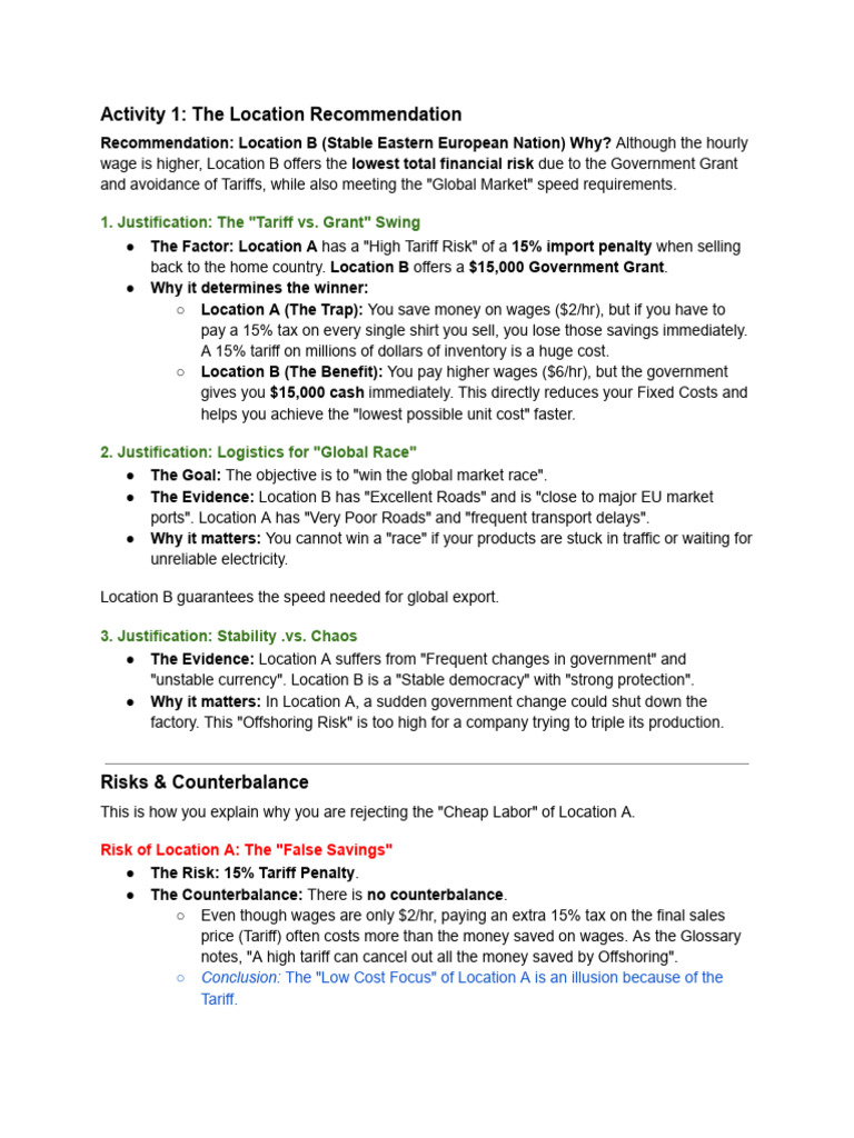 Answers To Activity 1 On Location and Scale | PDF | Offshoring | Tariff