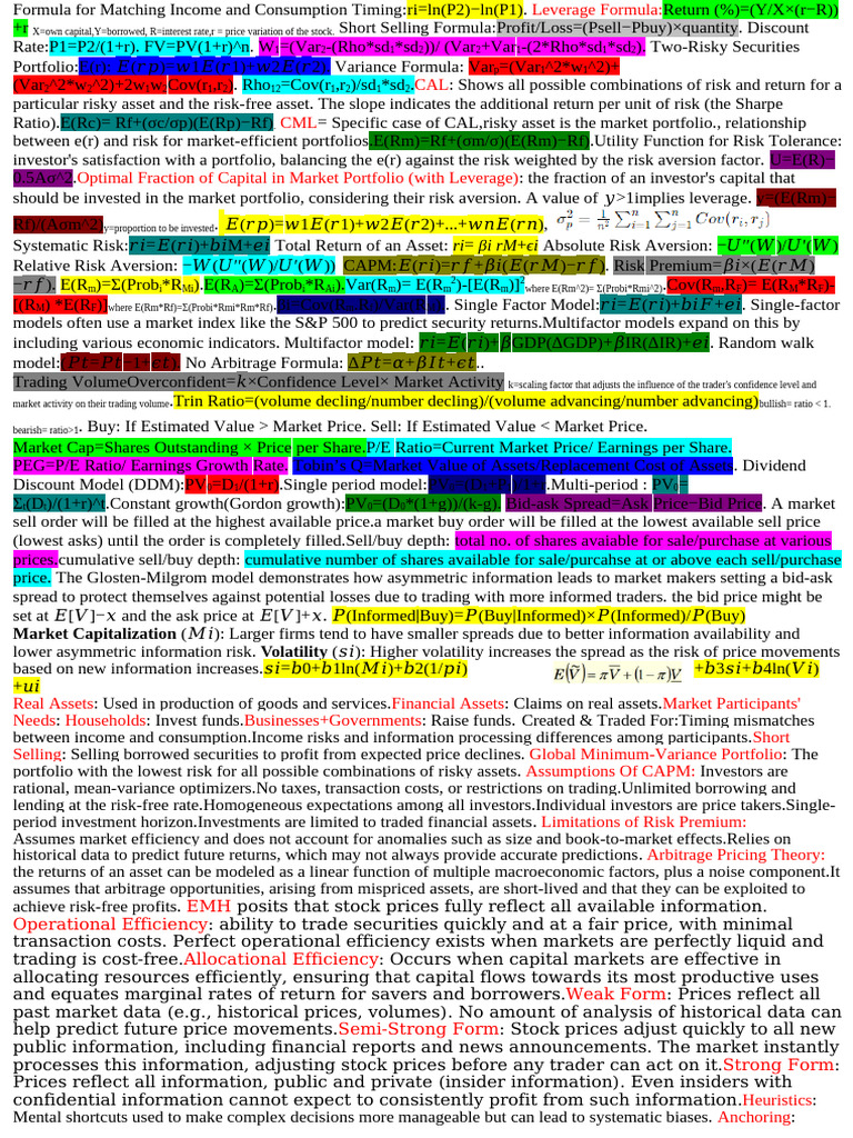 Financial Formula Sheet | PDF | Efficient Market Hypothesis | Arbitrage