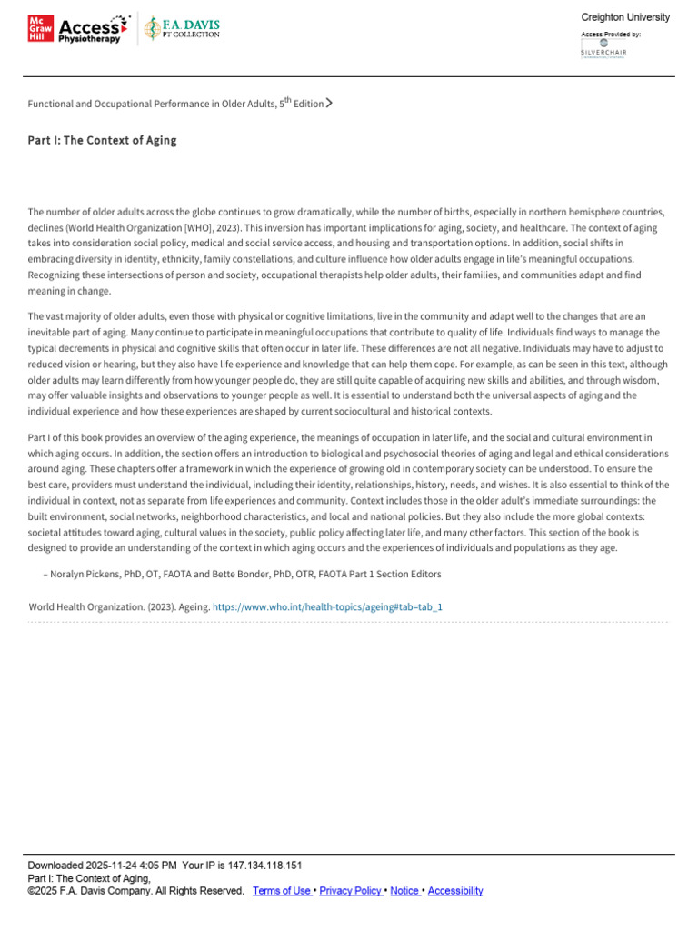 Part I - The Context of Aging | PDF | Ageing | Old Age