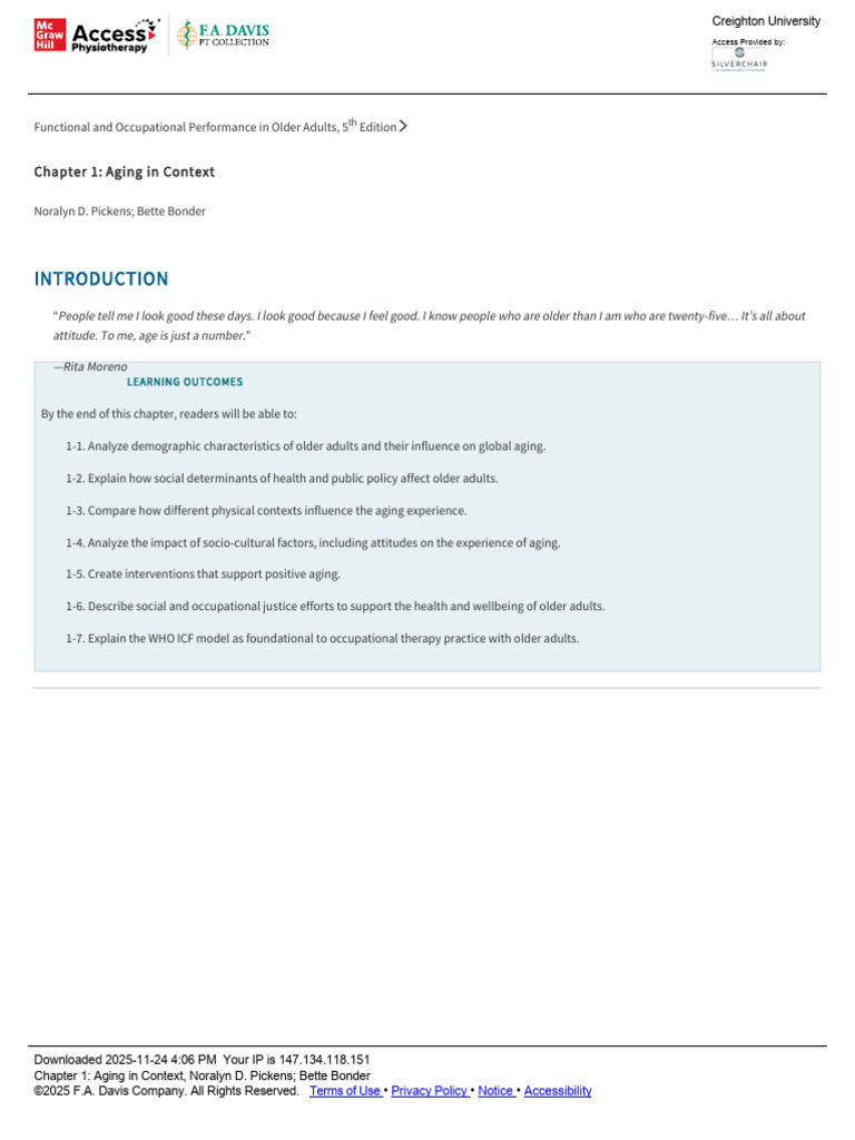 Chapter 1 - Aging in Context | PDF | Occupational Therapy | Life Expectancy