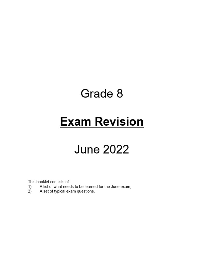 Grade 8 Exam Revision Booklet June 2022 | PDF | Exponentiation ...