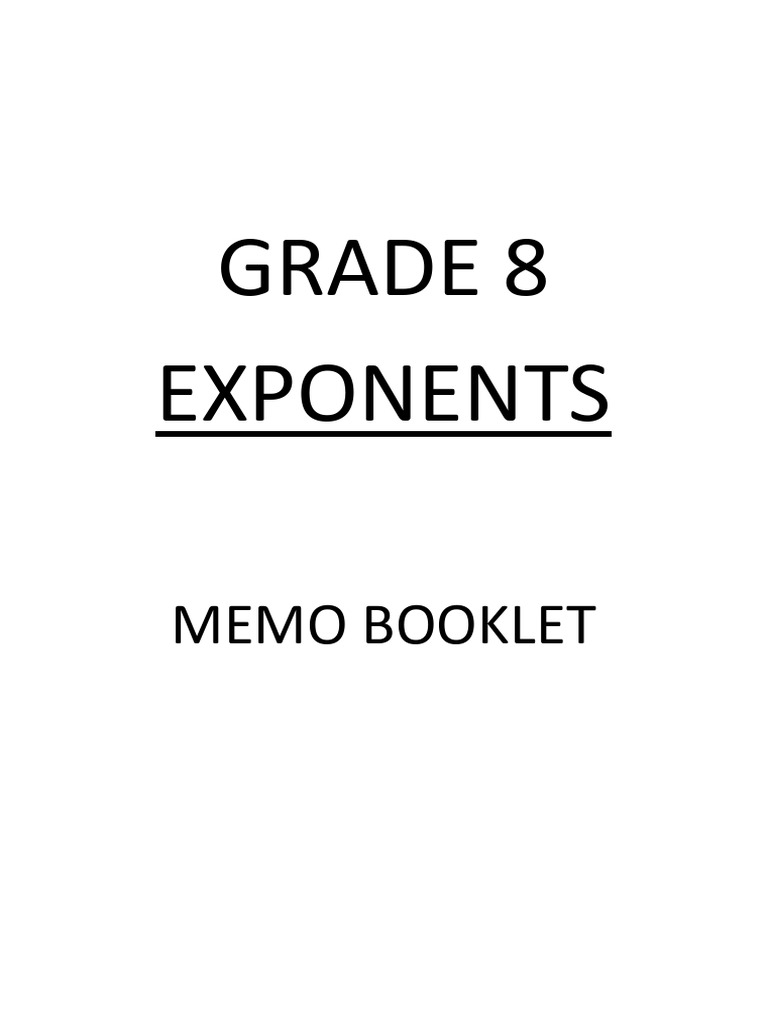 GRADE 8 Exponents - Memo Booklet | PDF