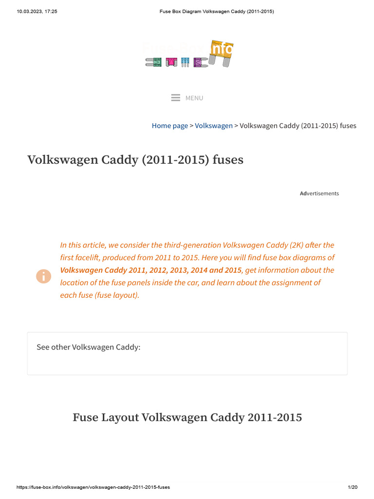 Volkswagen Caddy 2011-2015 Fuse Diagram | PDF | Diesel Engine | Fuel ...