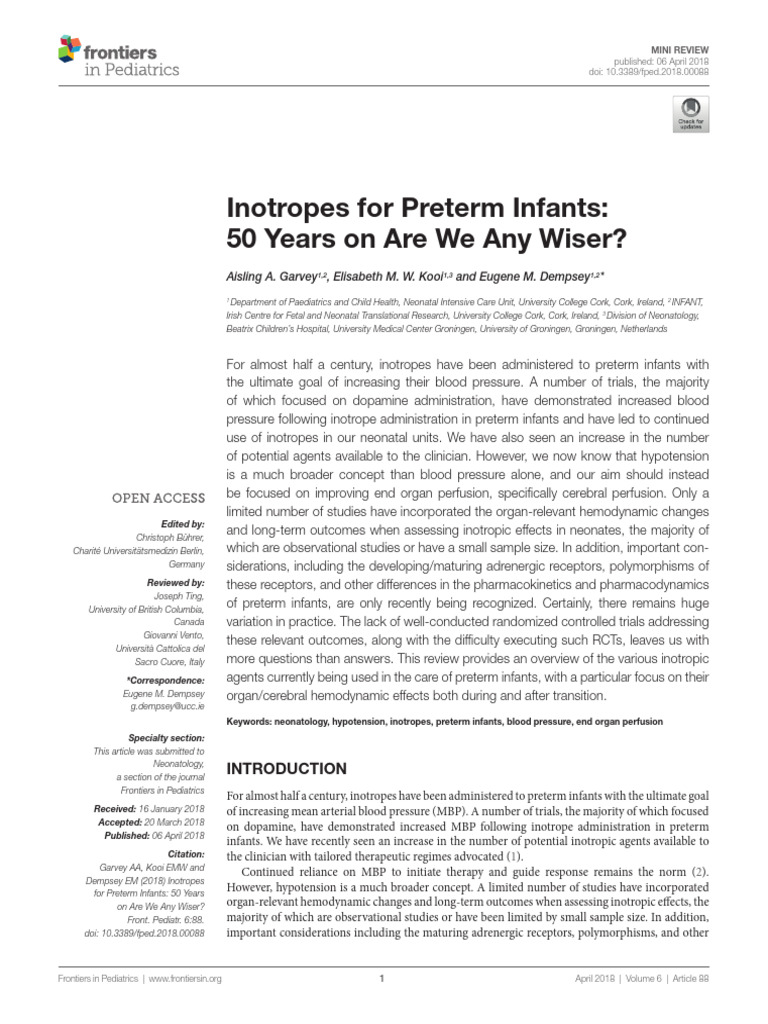 Inotropes for Preterm Infants: A Review | PDF | Cardiovascular System ...
