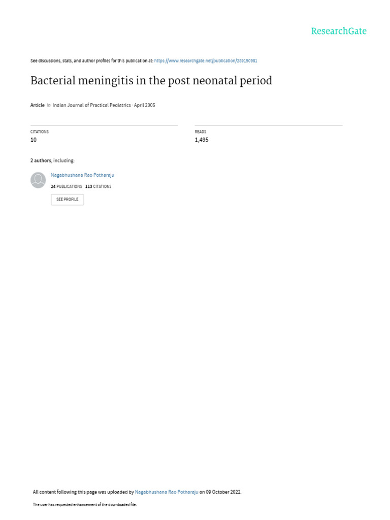Bacterial Meningitis in The Post Neonatal Period. 2005 | PDF ...