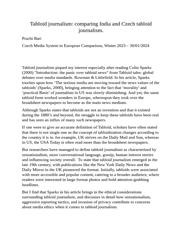 India vs. Czech Tabloid Journalism Analysis | PDF | News | Journalism