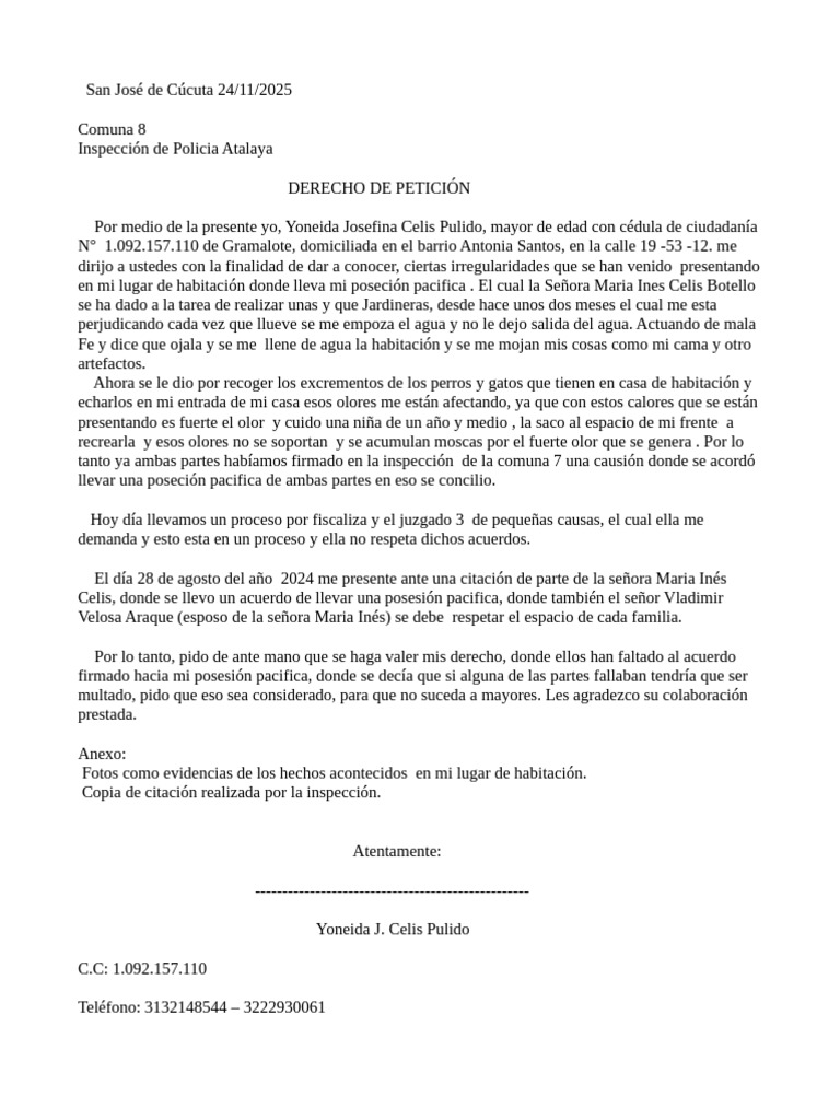 Derecho de Petición por Irregularidades Vecinales | PDF