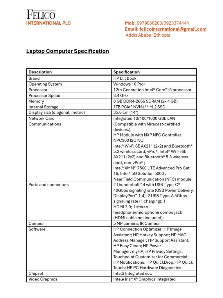 Laptop Specification | PDF