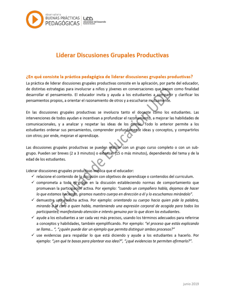 Liderar Discusiones Productivas Grupales | PDF | Pensamiento | Aprendizaje